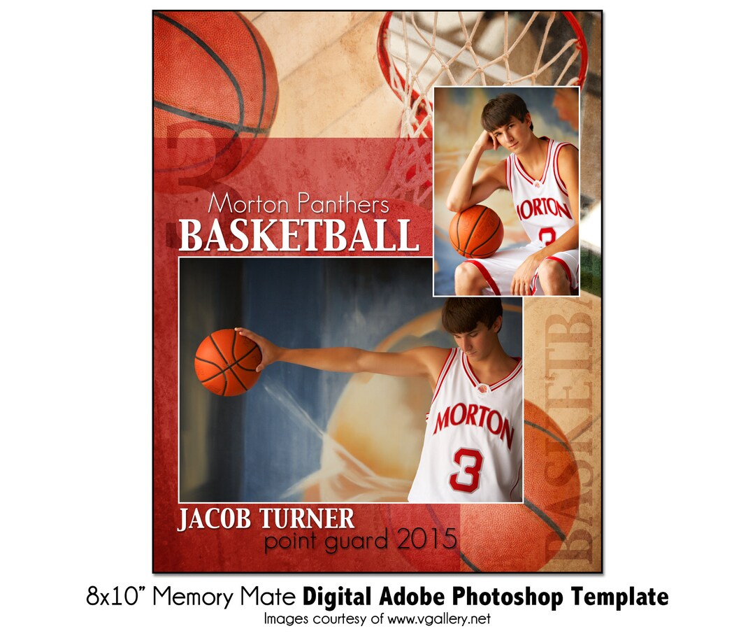 Basketball Memory Mate Photo Template 002: 8x10” Photoshop PSD ...