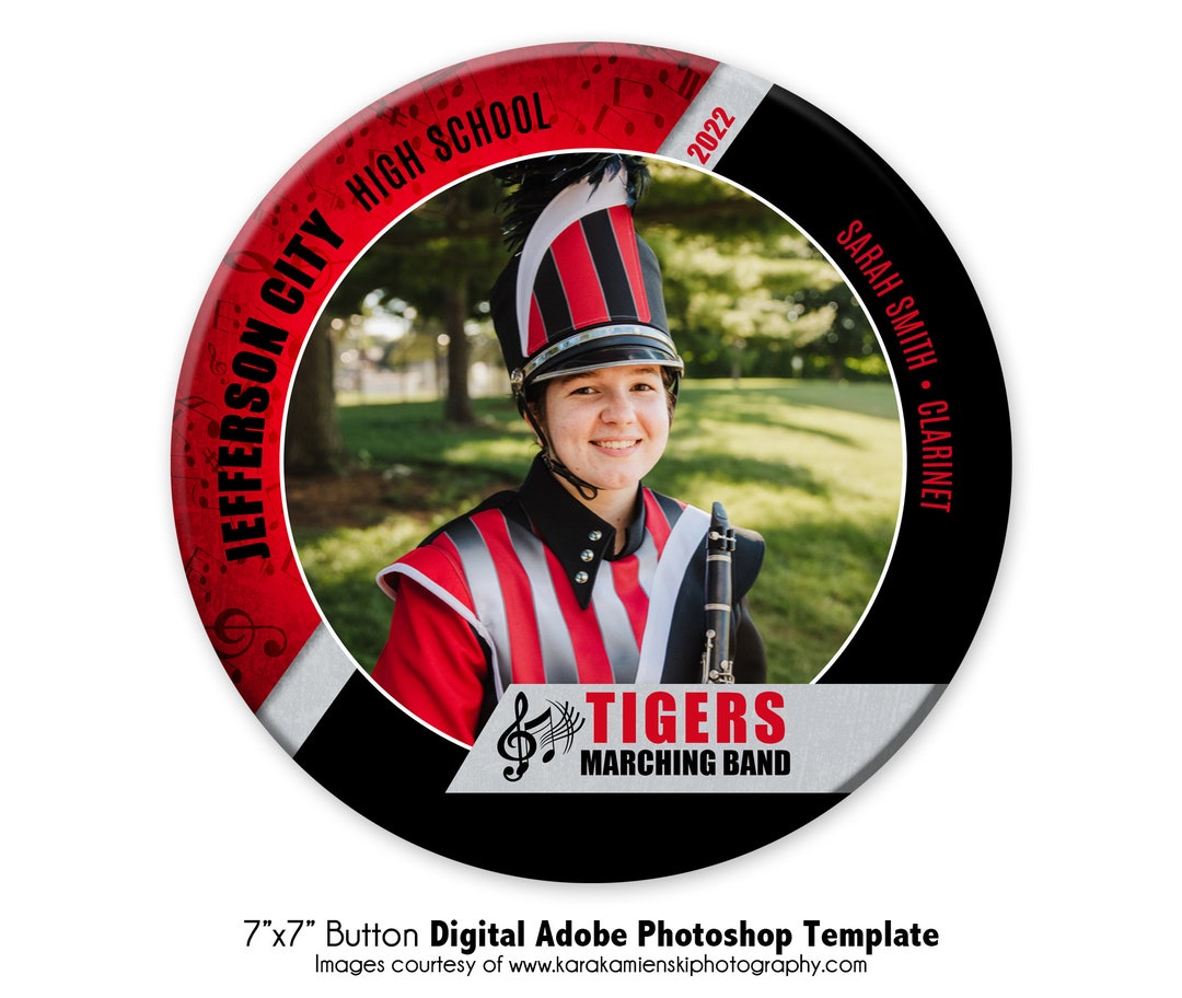 BAND BUTTON002 | 7x7 Adobe Photoshop Digital Photo Button Template ...
