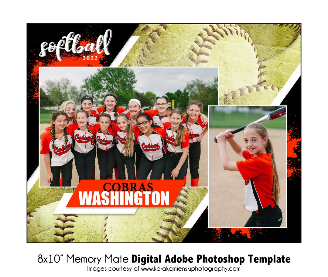 SOFTBALL MM013_H | 8x10 Adobe Photoshop Memory Mate Digital Template ...