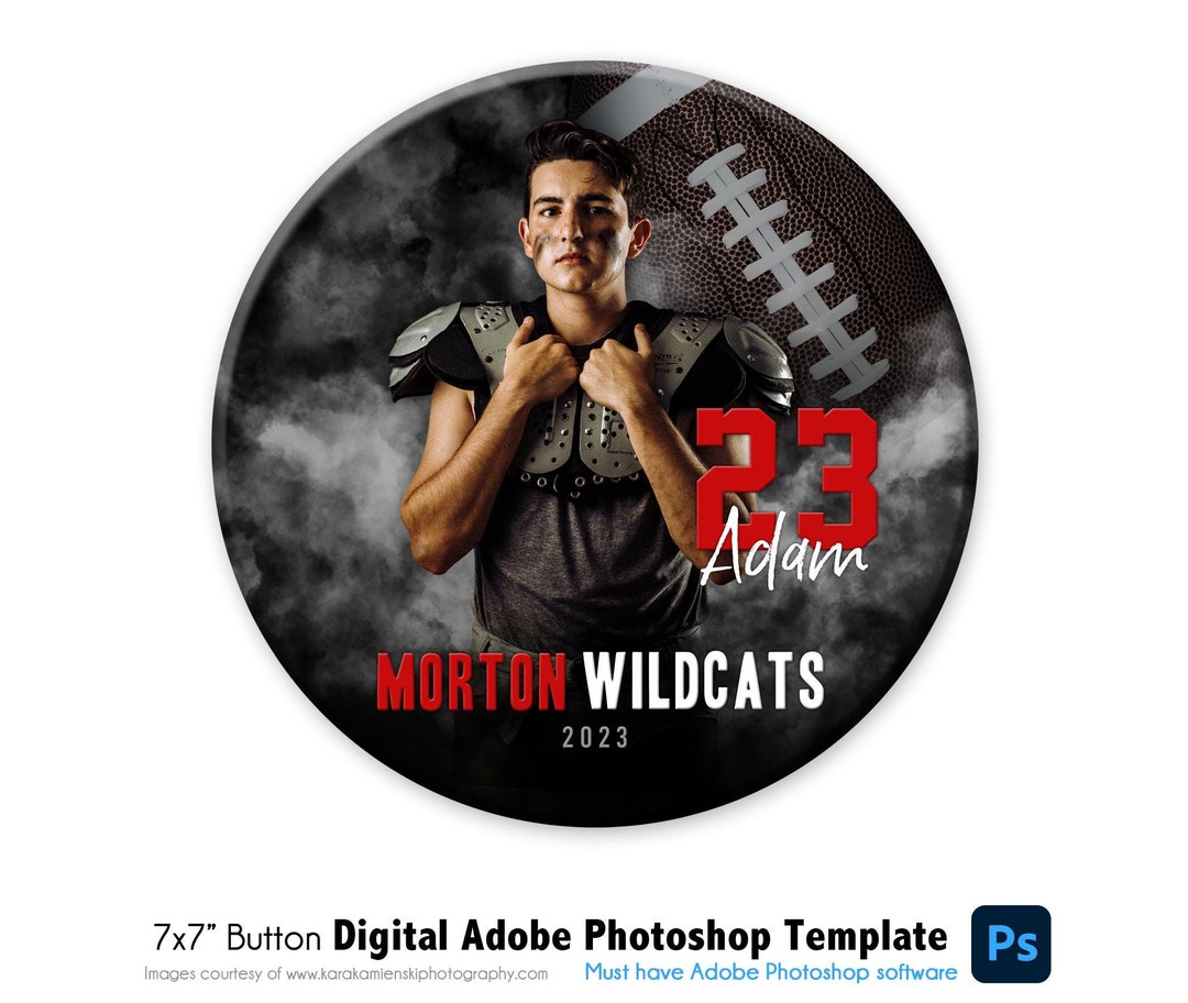 Football Photo Button Template 018: 7x7” Photoshop PSD, Customizable ...