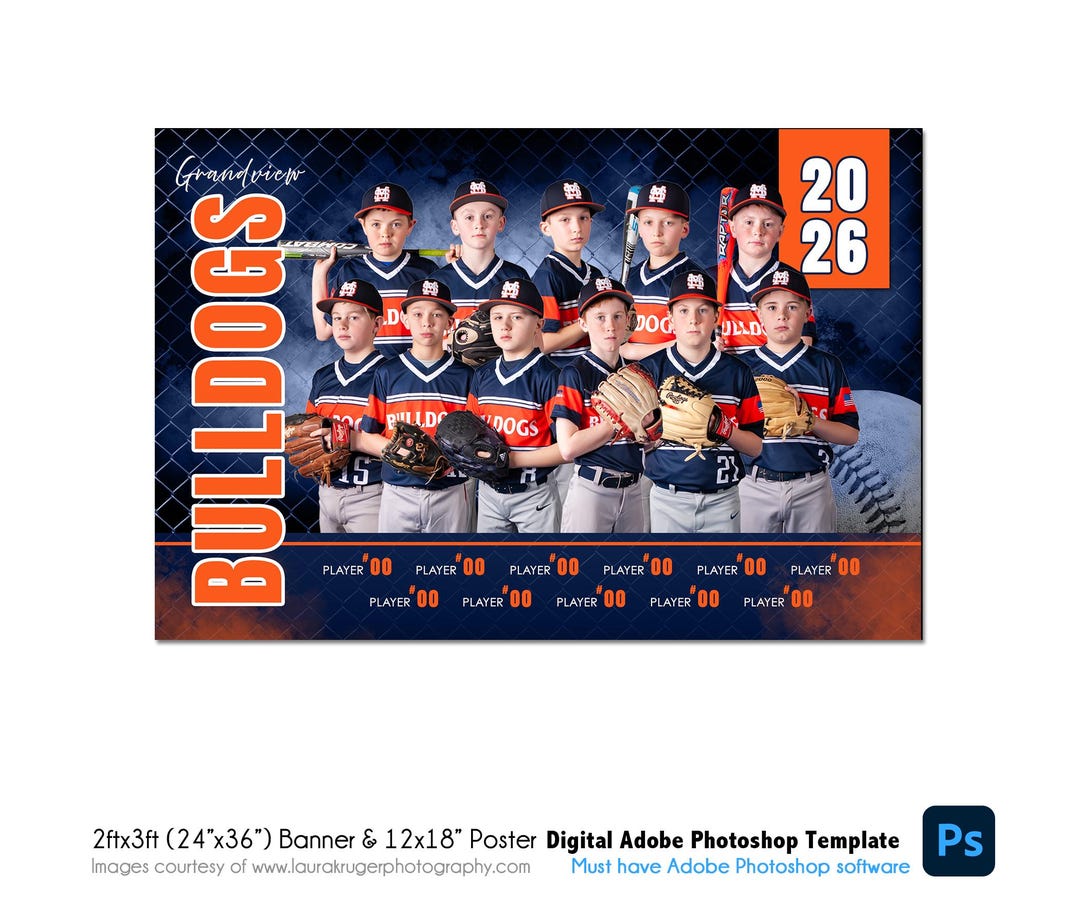Baseball Banner & Poster Template 019H: 2x3ft, 12x18" Photoshop PSD ...