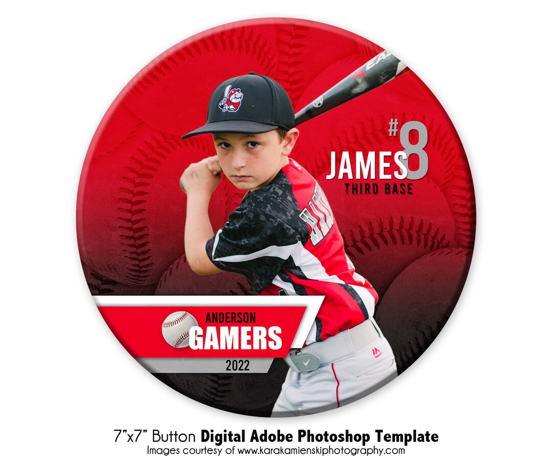 BASEBALL BUTTON 014 | 7x7" Adobe Photoshop Photo Button Digital ...