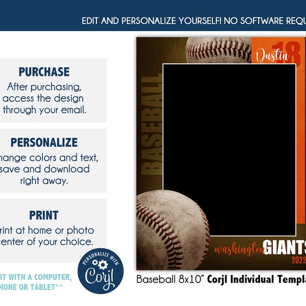 Corjil Baseball Card Template - Etsy