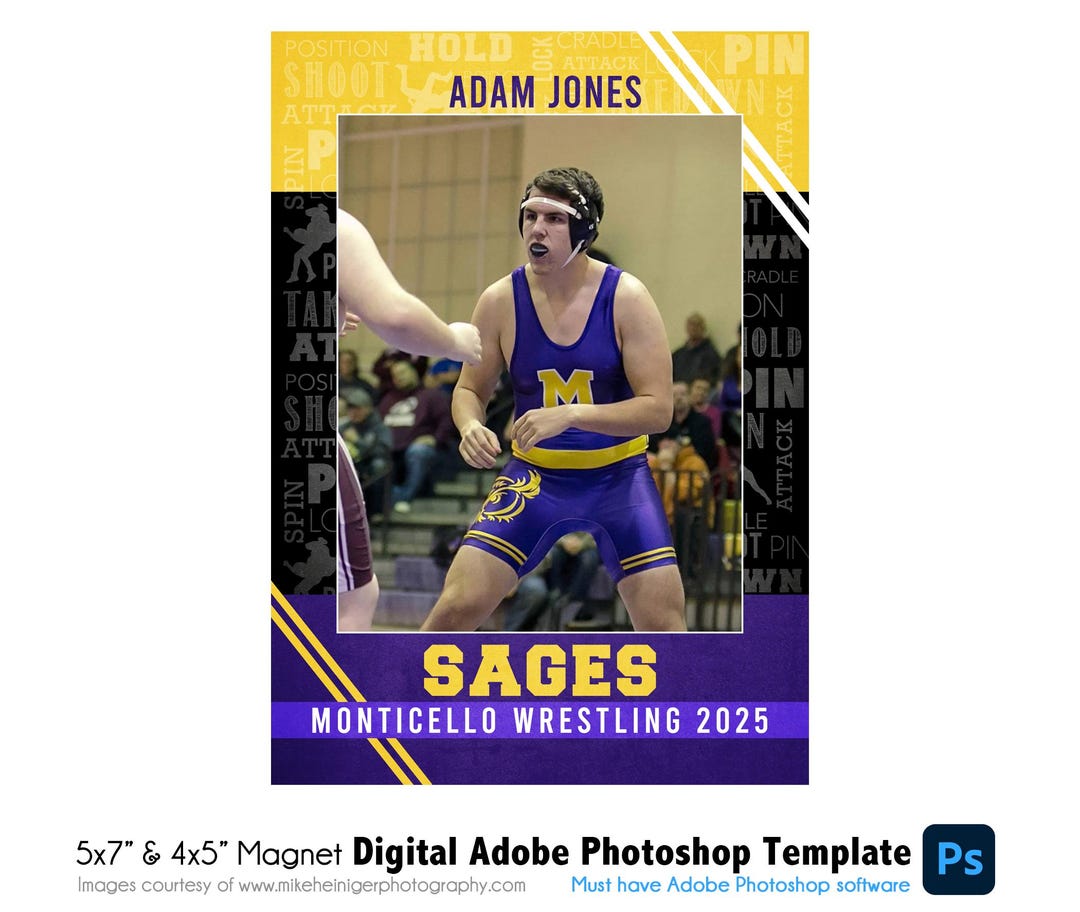 Wrestling Photo Magnet Template 002: Photoshop PSD (5x7, 4x5 ...