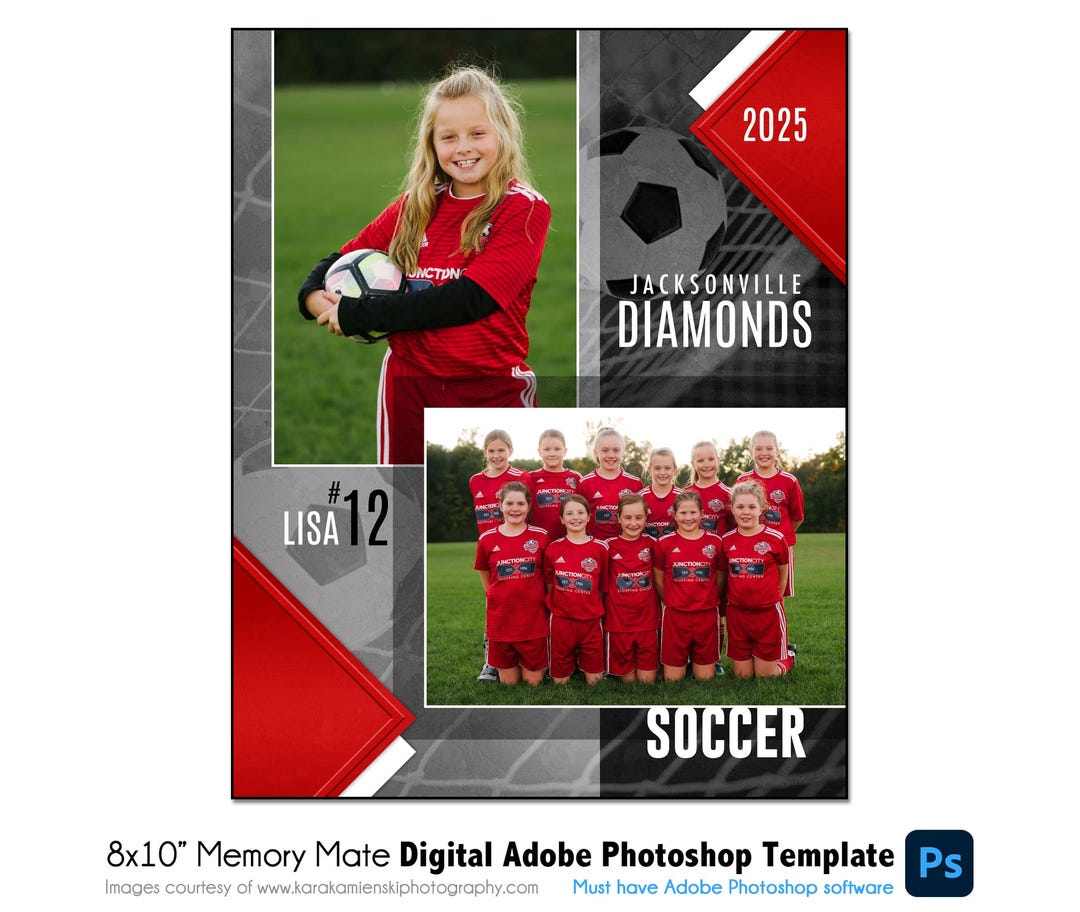 SOCCER MM030_V | 8x10 Adobe Photoshop Memory Mate Digital Template | Sports Photoshop Template ...