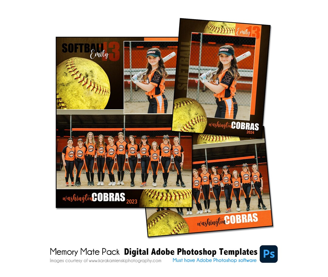 SOFTBALL PACK U | Adobe Photoshop Memory Mate Digital Template | Sports ...