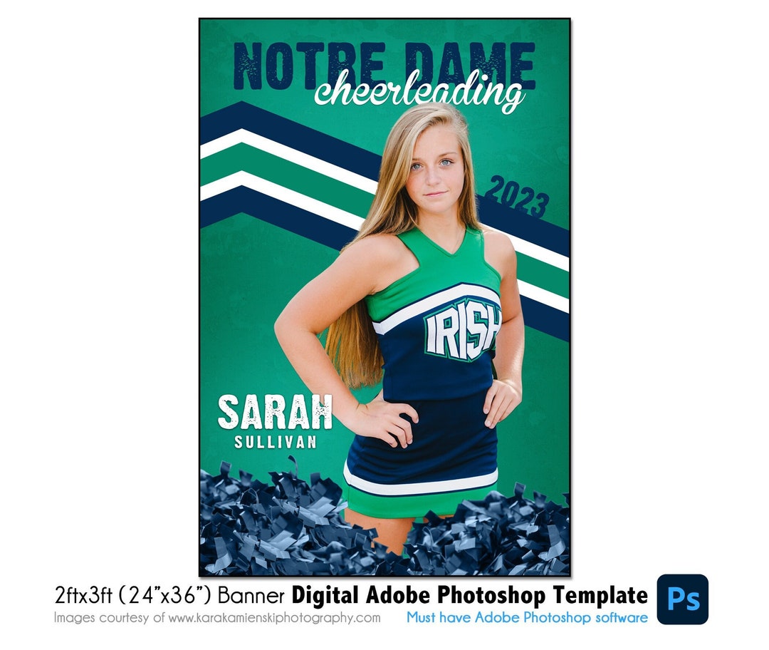 CHEERLEADING BANNER 003 2ftx3ft 24x36 Adobe Photoshop Digital Template ...