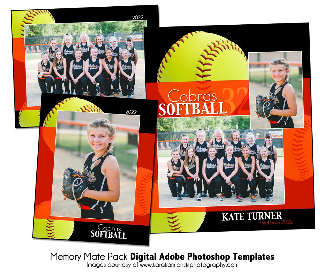 Softball Photo Template Pack I: Memory Mate, Individual, Team Photoshop ...