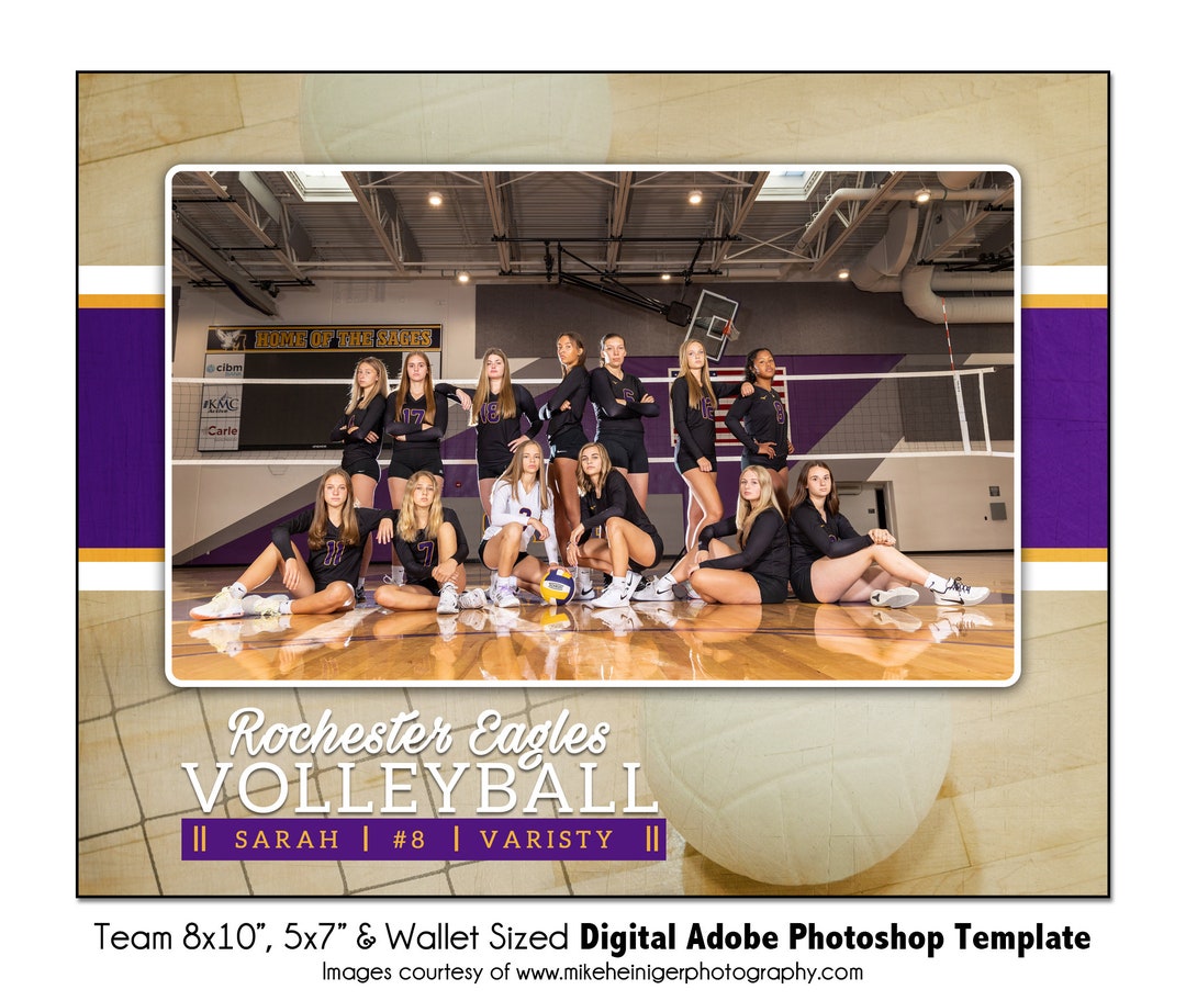 VOLLEYBALL T010 | 8x10, 5x7, Wallet Adobe Photoshop Digital Template ...