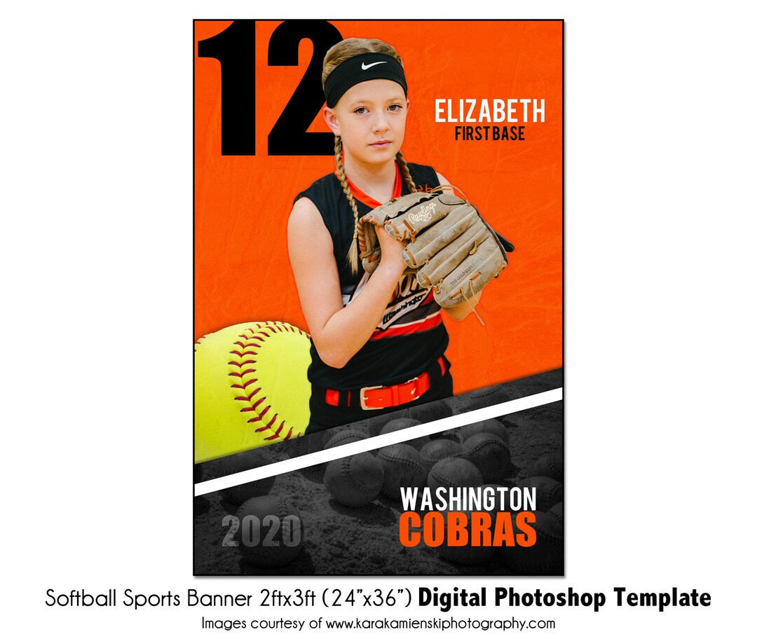 Softball Banner 5 | 2ftx3ft (24"x36") Sports Digital Photoshop Template ...
