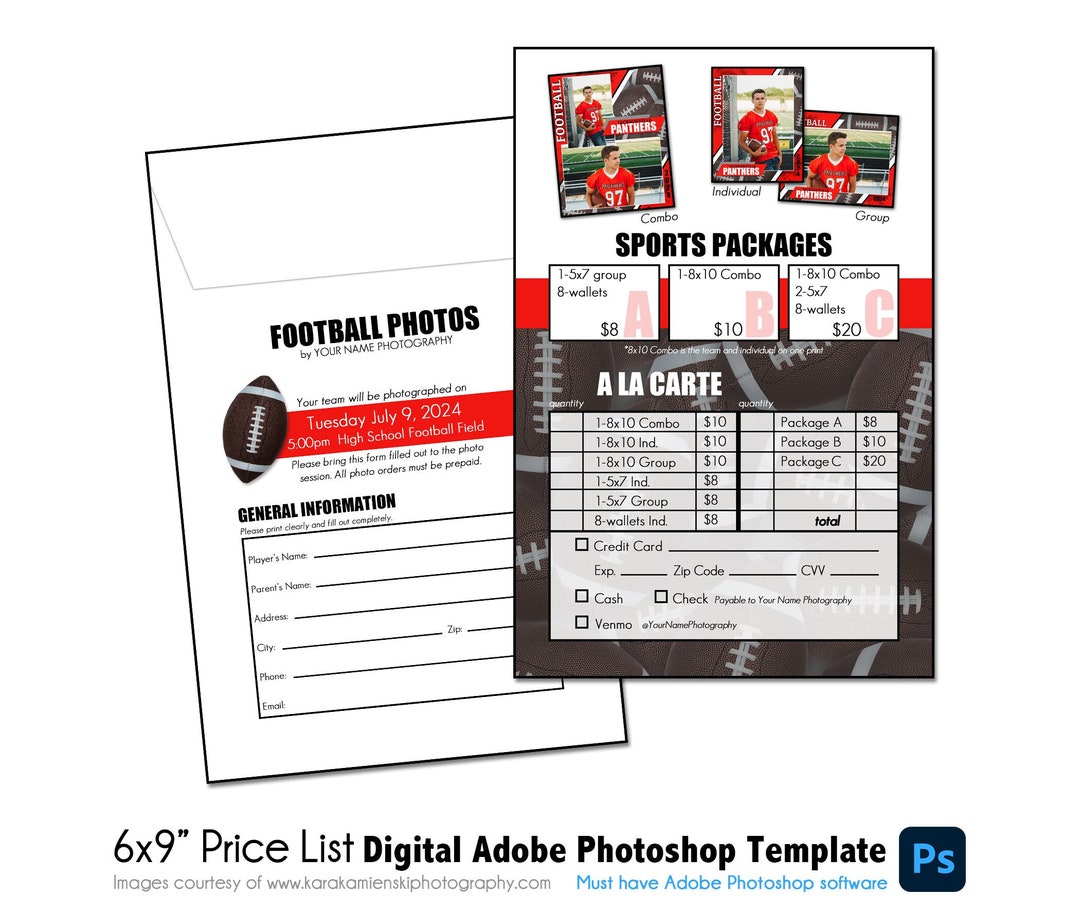 FOOTBALL PRICE LIST 002 | Sports Price List 6x9" Adobe Photoshop ...