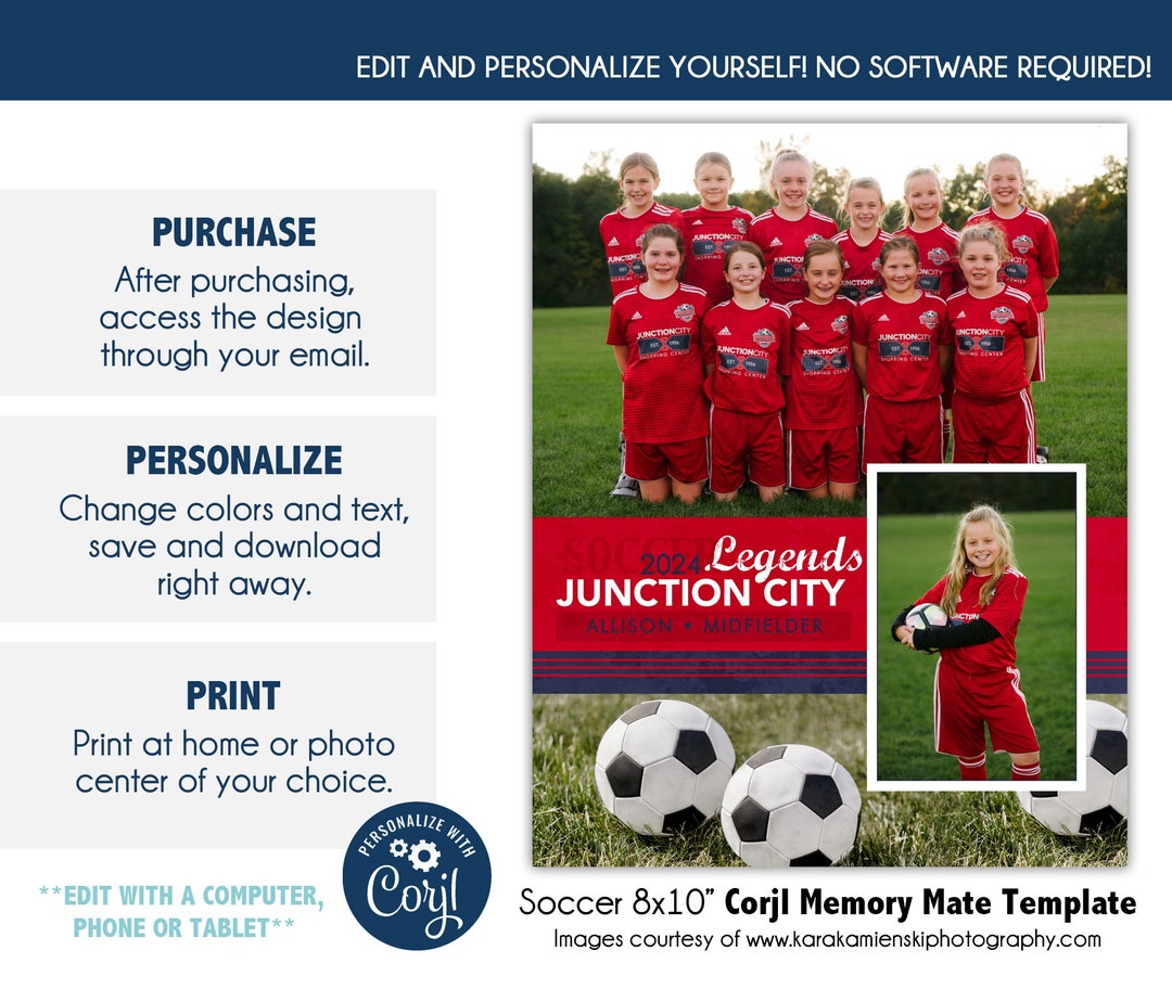 Soccer Memory Mate Photo Template 007_C: 8x10” Corjl, Online Editable ...