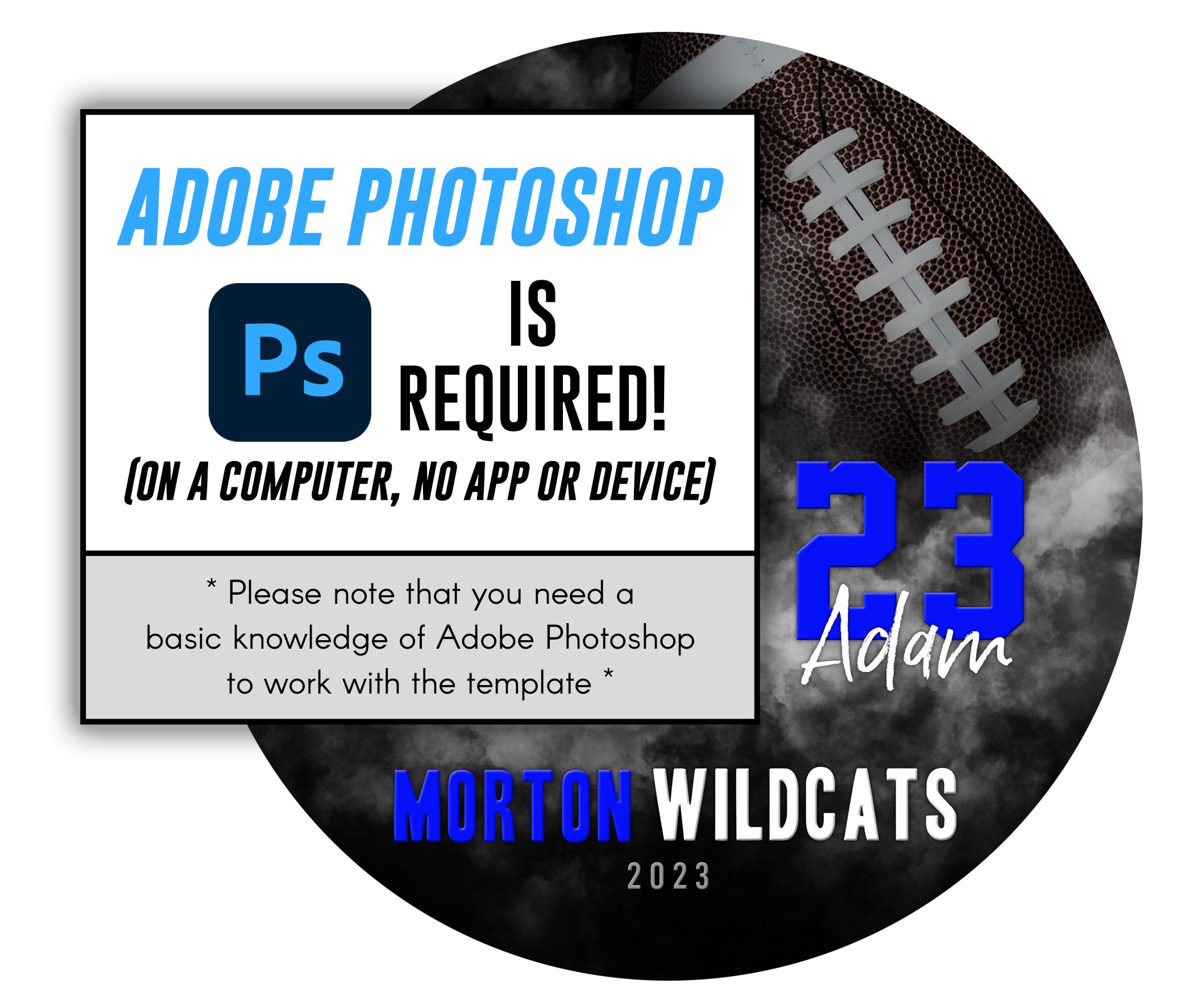 FOOTBALL BUTTON 018 | 7x7 Adobe Photoshop Digital Photo Button Template ...