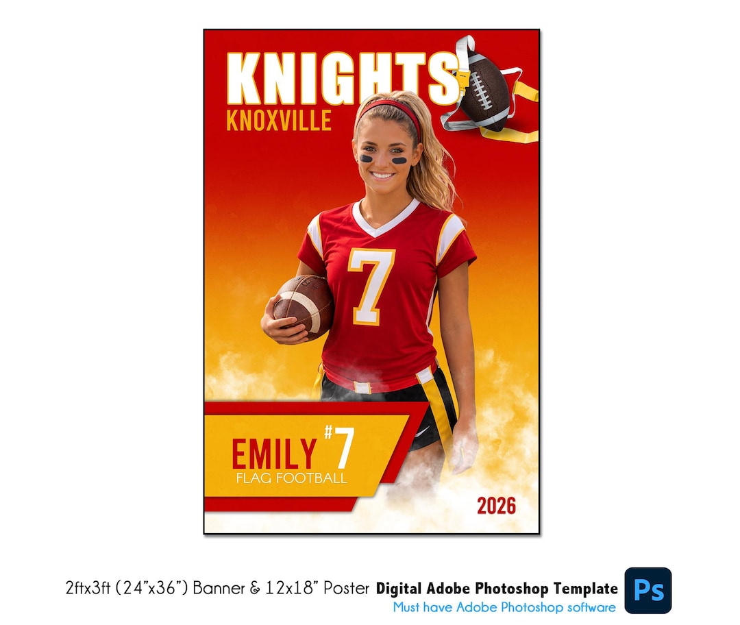 Flag Football Banner & Poster Template 002: 2x3ft, 12x18" Photoshop PSD ...