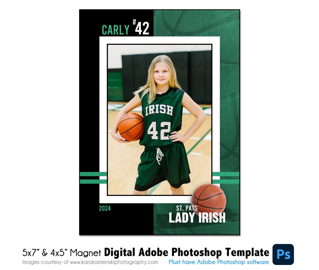 Basketball Photo Magnet Template 011: 5x7 & 4x5" Photoshop PSD ...