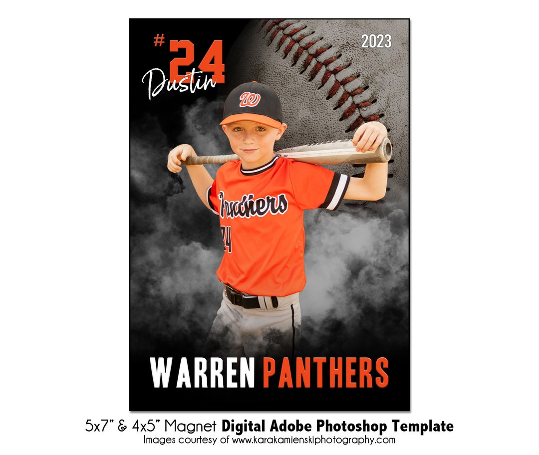 Baseball Photo Magnet Template 031: Photoshop PSD (5x7, 4x5 ...