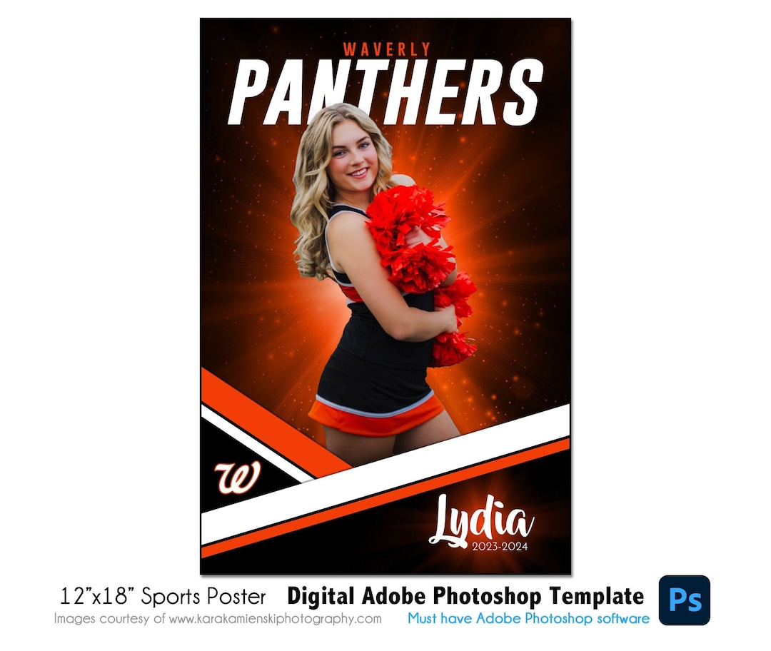 CHEERLEADING POSTER 001 | 12"x18" Adobe Photoshop Digital Template ...