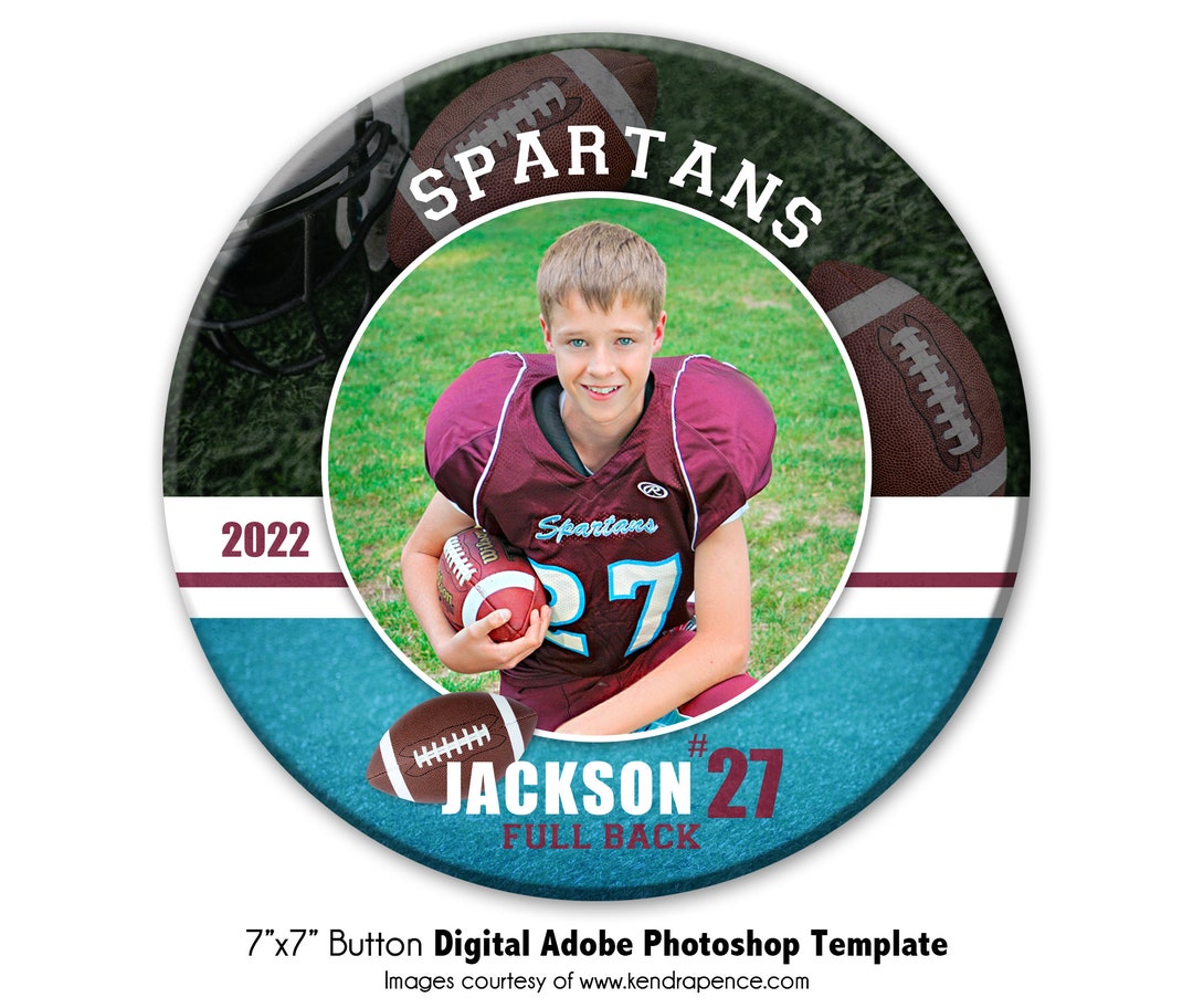 FOOTBALL BUTTON 006 | 7x7 Adobe Photoshop Digital Photo Button Template ...