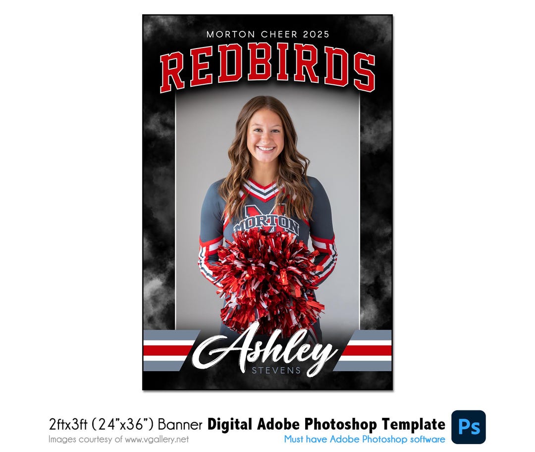 Cheerleading Banner Template 002_B: 2ft X 3ft (24x36”) Photoshop PSD ...