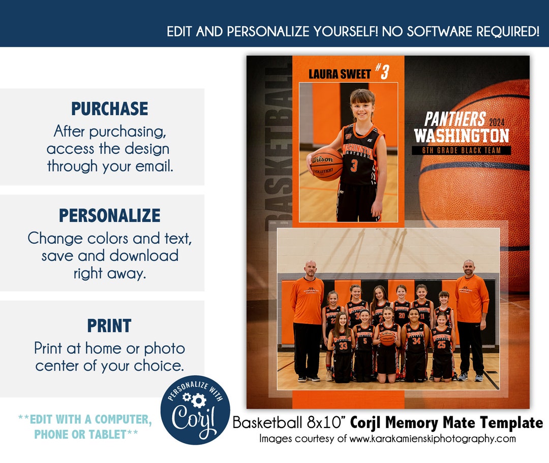 BASKETBALL MM004_CORJL | 8x10 Sports Memory Mate Online Editable ...