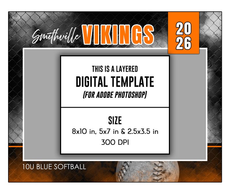 Softball Team Photo Template 042: Photoshop PSD (8x10, 5x7, Wallet ...