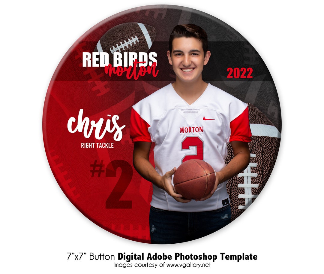 FOOTBALL BUTTON 017 | 7x7 Adobe Photoshop Digital Photo Button Template ...
