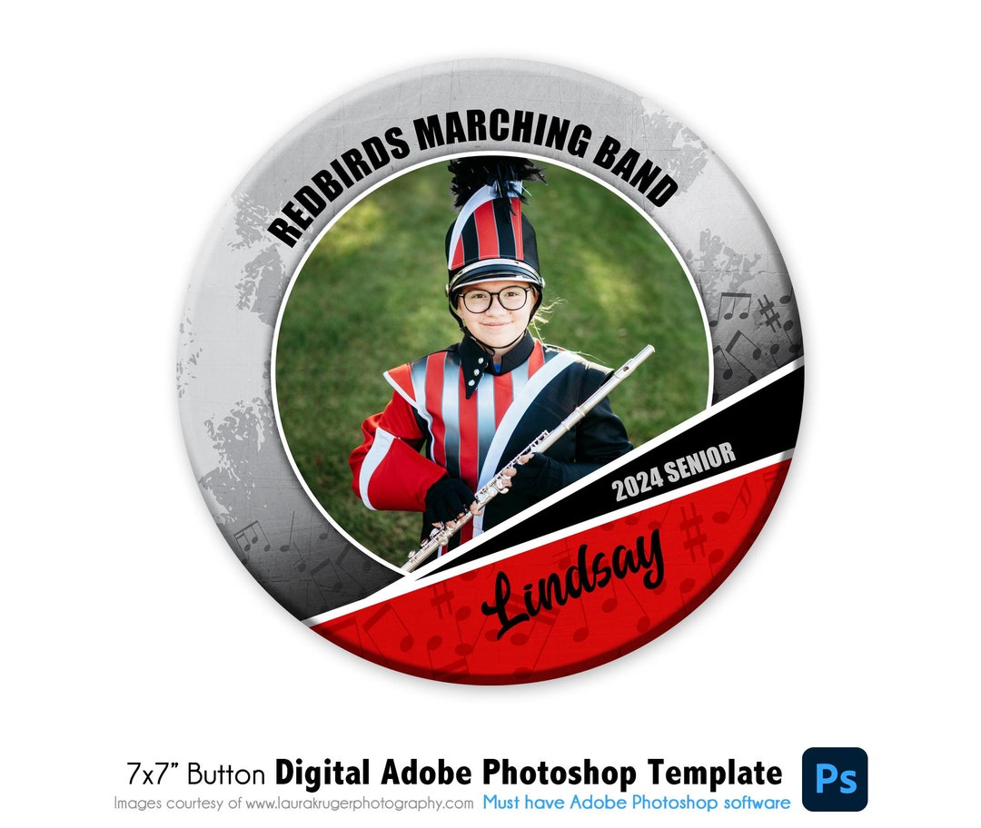 BAND BUTTON 009 | 7x7 Adobe Photoshop Digital Photo Button Template ...