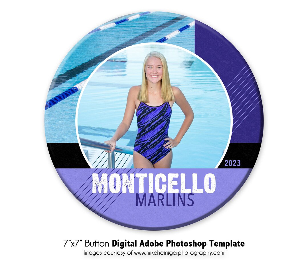 SWIM BUTTON 004 | 7x7 Adobe Photoshop Digital Photo Button Template ...