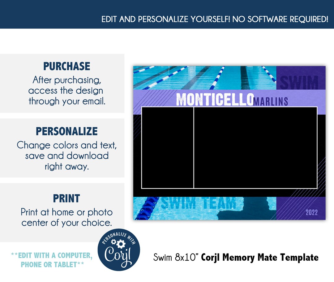 SWIM MM004_CORJL | 8x10 Sports Memory Mate Online Editable Template ...