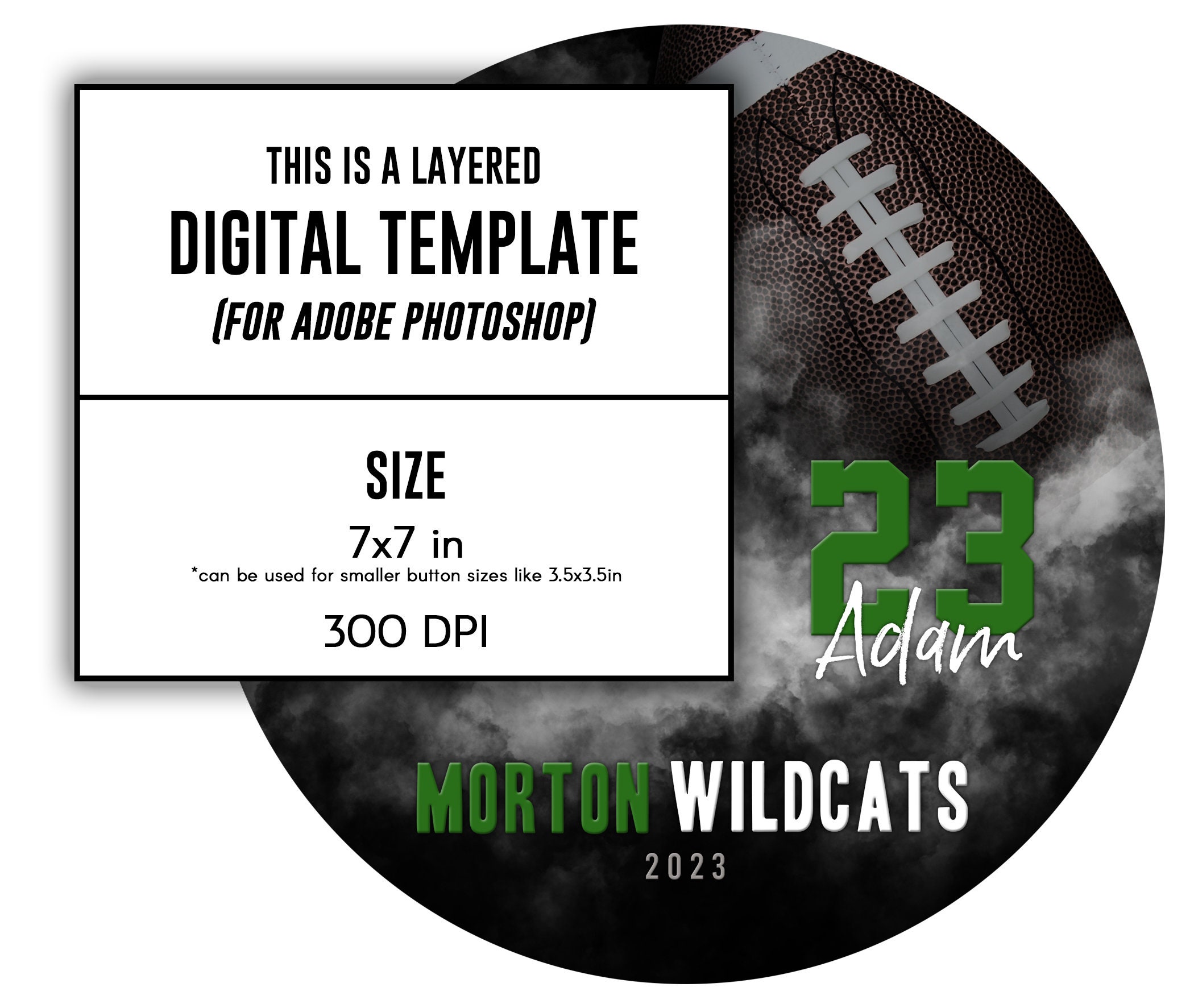 FOOTBALL BUTTON 018 | 7x7 Adobe Photoshop Digital Photo Button Template ...