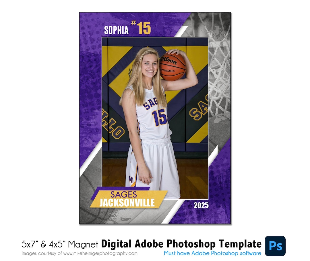 Basketball Photo Magnet Template 014: Photoshop PSD (5x7, 4x5 ...