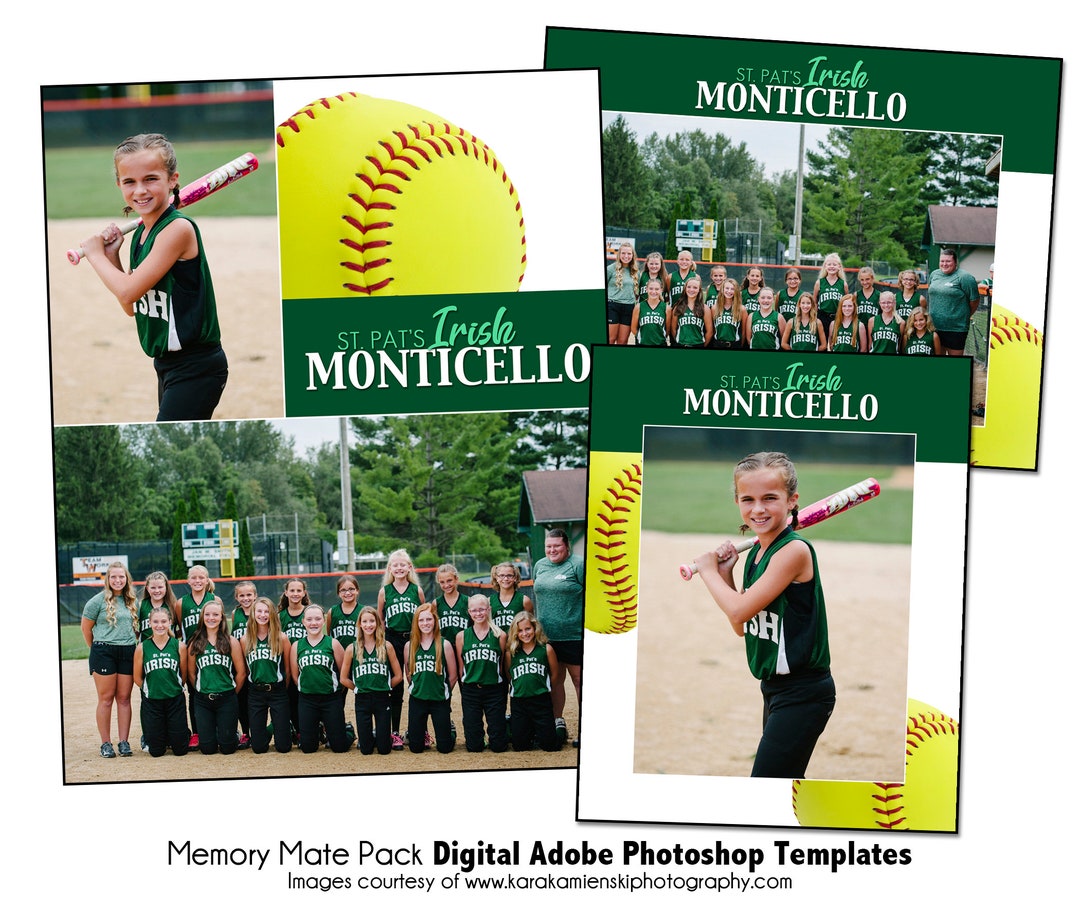 Softball Photo Template Pack G: Memory Mate, Individual, Team Photoshop ...
