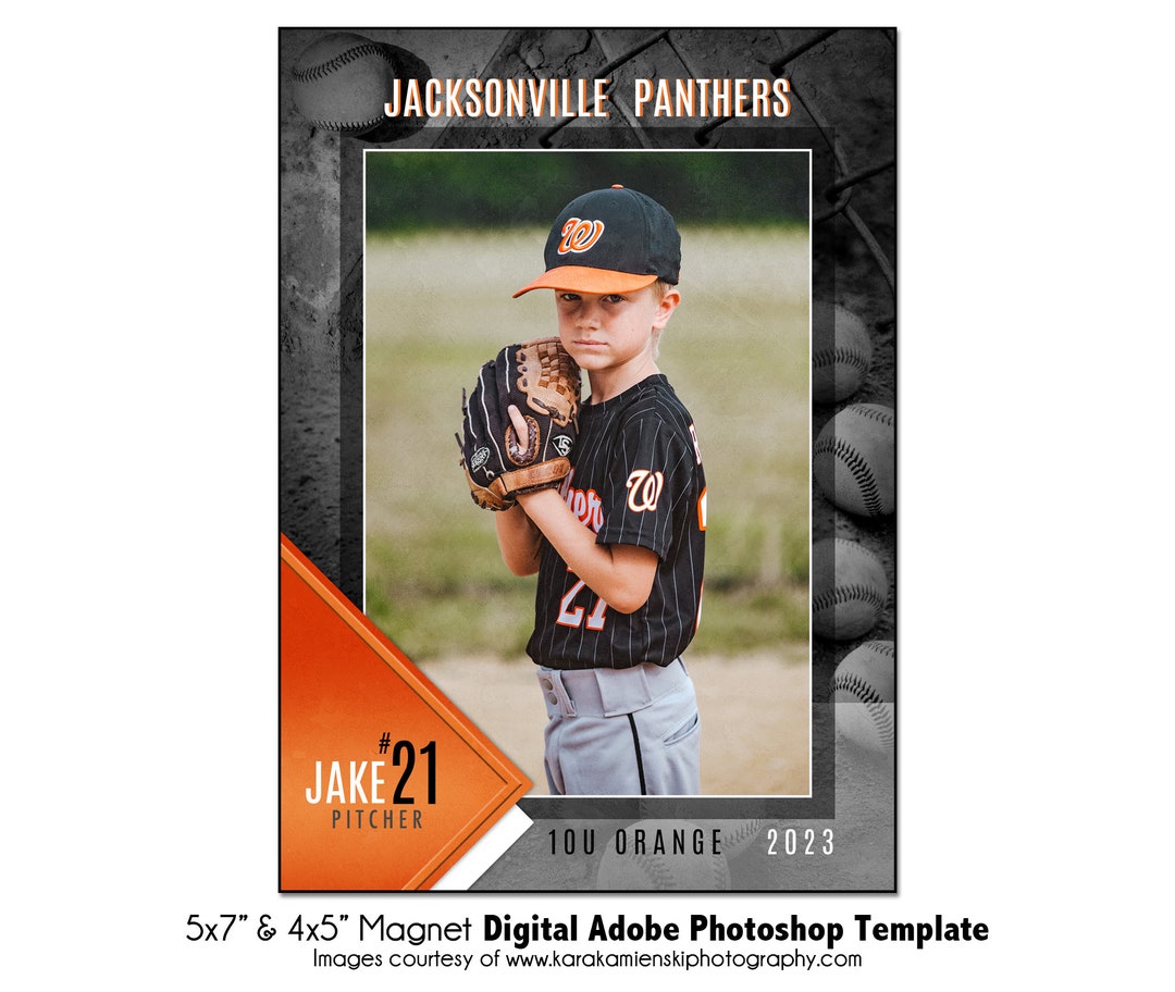 Baseball Photo Magnet Template 024: Photoshop PSD (5x7, 4x5 ...
