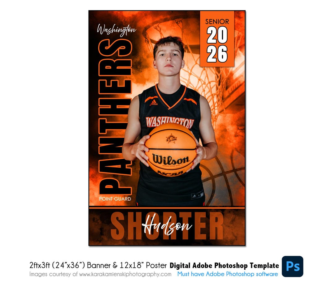Basketball Banner & Poster Template 025: 2x3ft, 12x18" Photoshop PSD ...