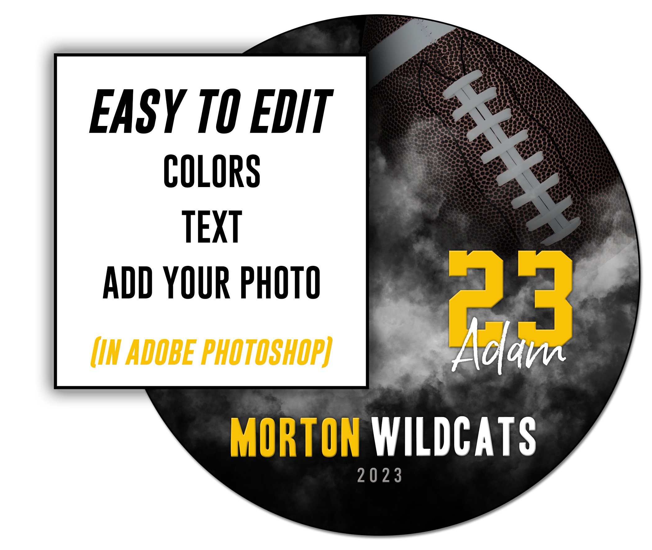 FOOTBALL BUTTON 018 | 7x7 Adobe Photoshop Digital Photo Button Template ...