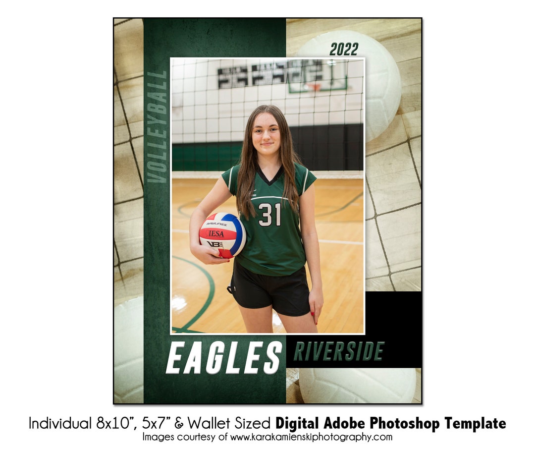 VOLLEYBALL Ind002 | 8x10, 5x7, Wallet Adobe Photoshop Digital Template ...