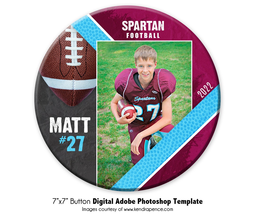Football Photo Button Template 010: 7x7” Photoshop PSD, Customizable ...