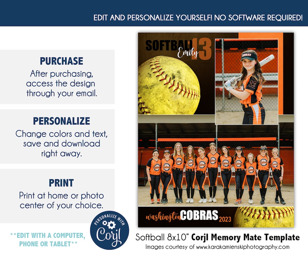 SOFTBALL MM021_CORJL | 8x10 Sports Memory Mate Online Editable Template ...