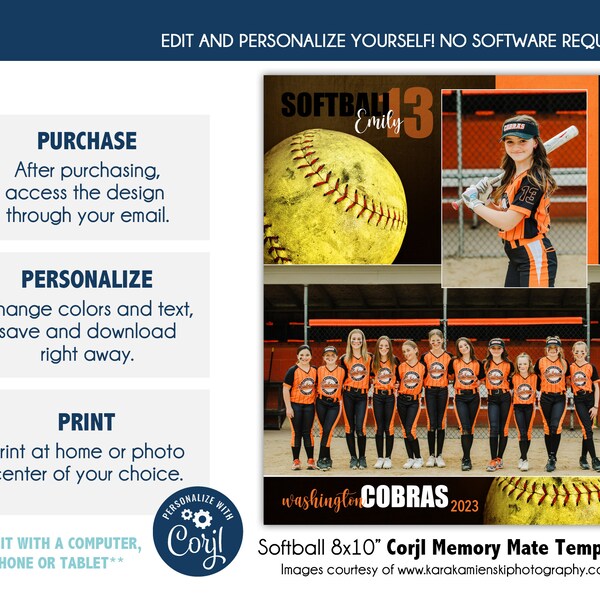 Softball Memory Mate Template - Etsy