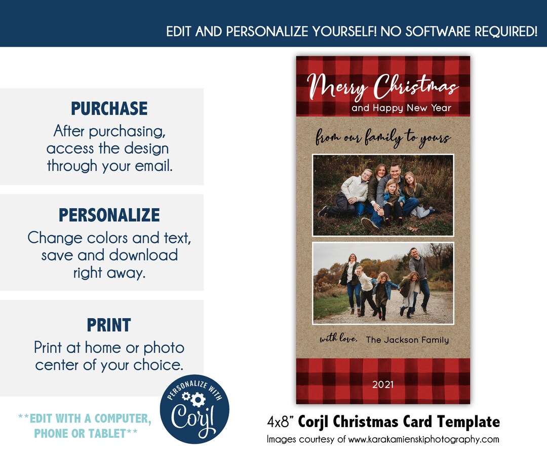 CHRISTMAS CARD 001CC_4X8_CORJL | 4X8 Holiday Card Online Editable ...