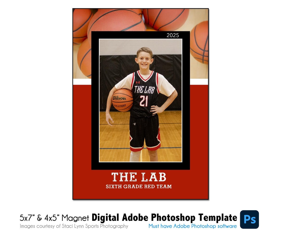 Basketball Photo Magnet Template 005: Photoshop PSD (5x7, 4x5 ...