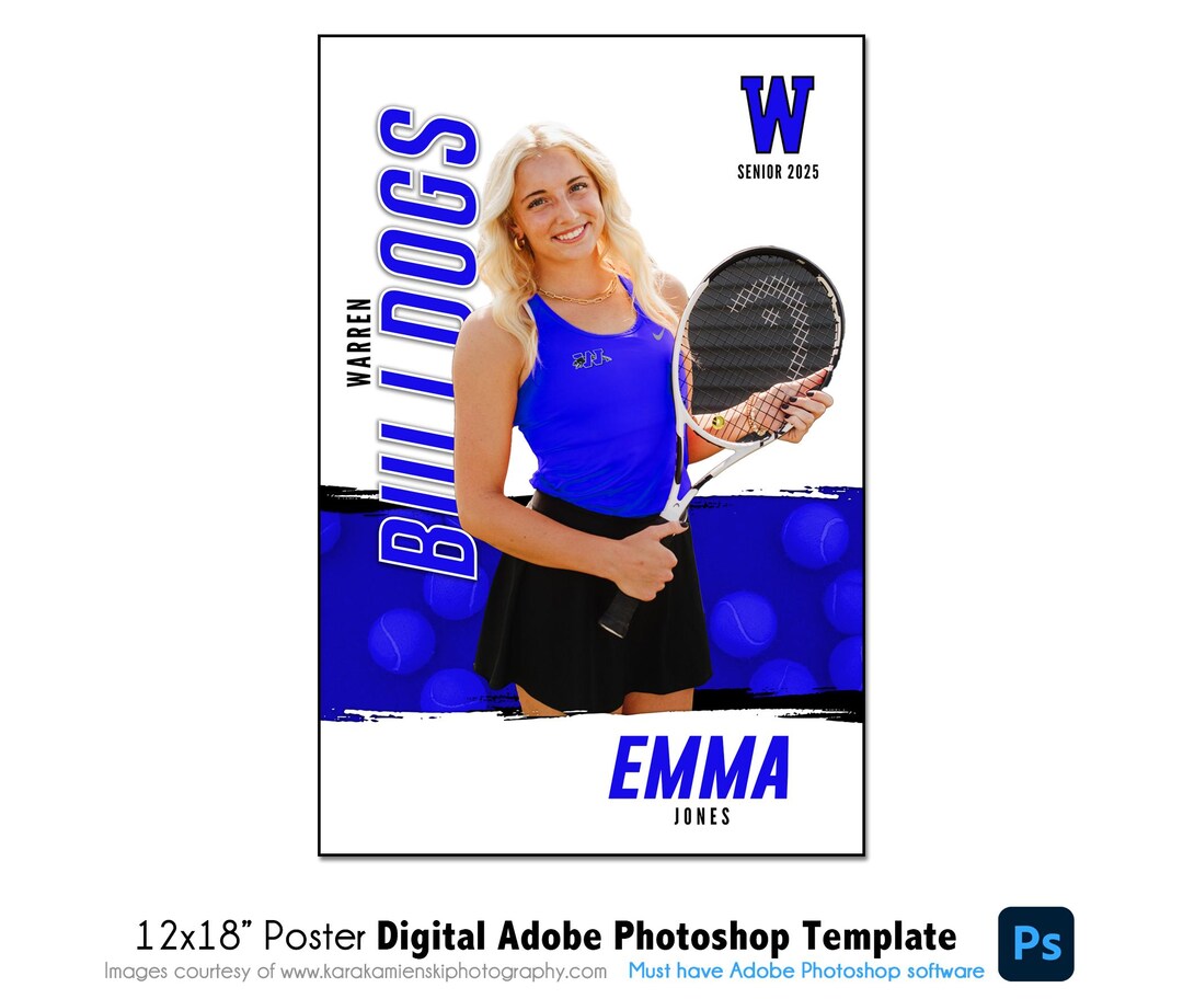 TENNIS POSTER 002 | 12"x18" Adobe Photoshop Digital Template | Sports ...