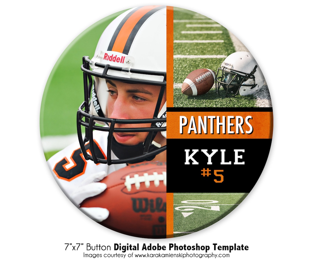 FOOTBALL BUTTON 004 | 7x7 Adobe Photoshop Digital Photo Button Template ...