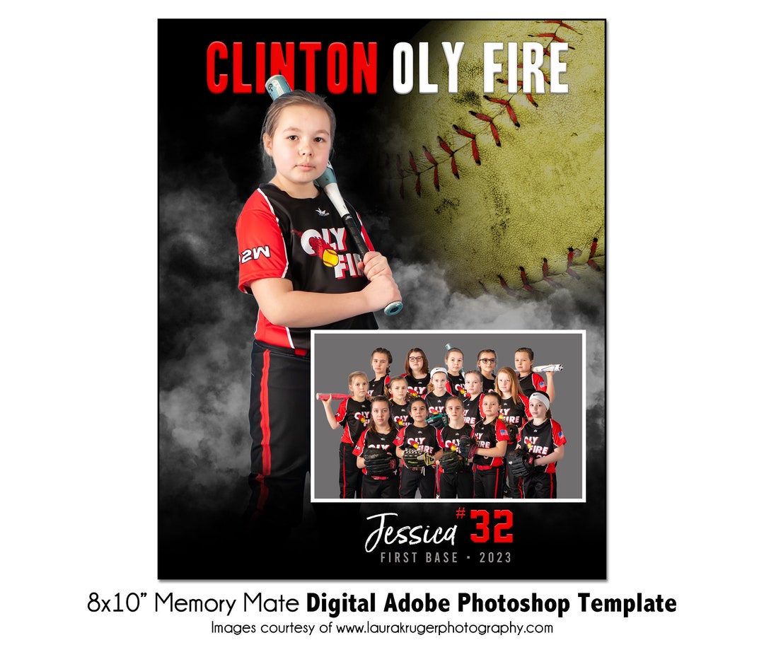 SOFTBALL MM028 | 8x10 Adobe Photoshop Memory Mate Digital Template ...