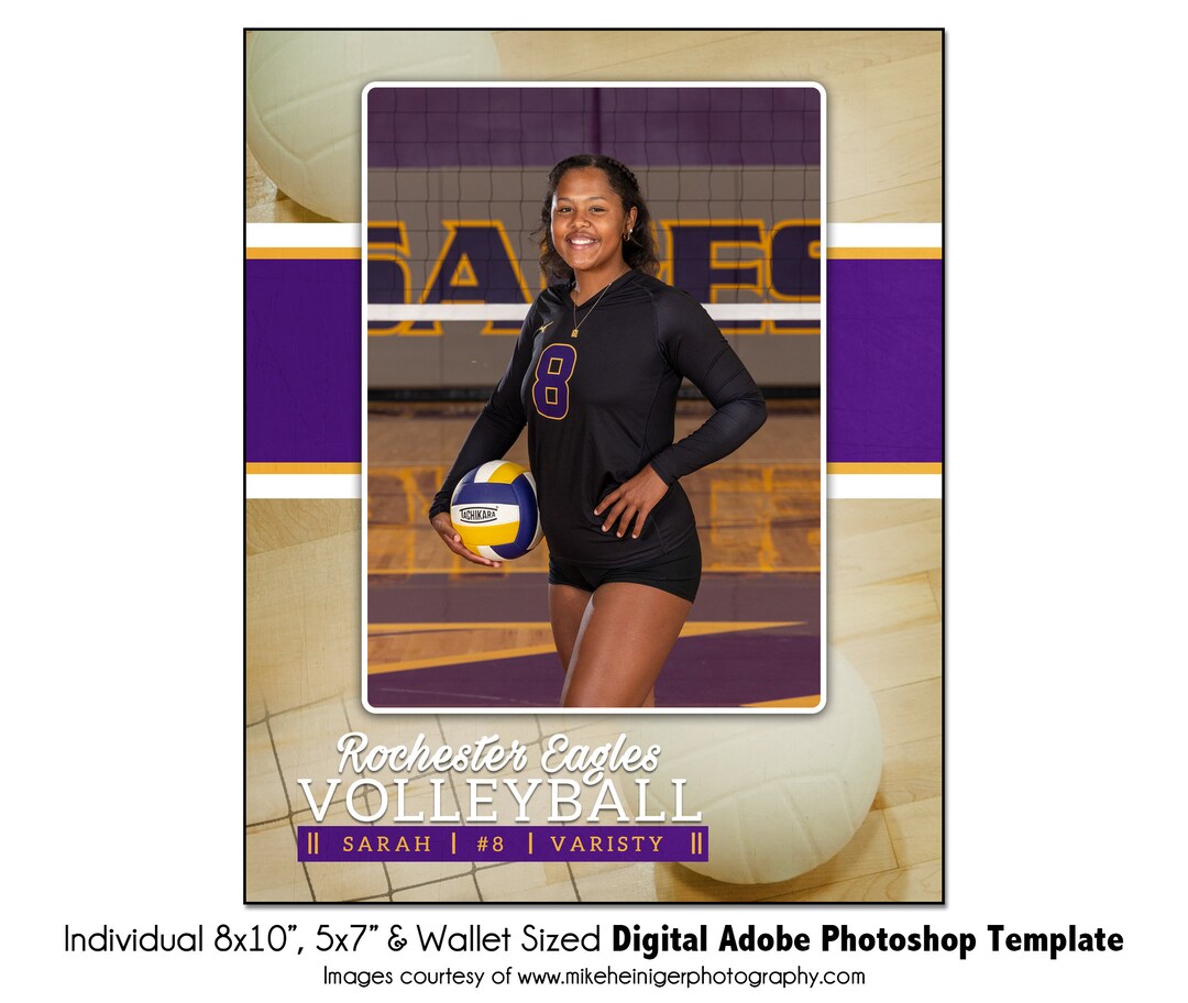 VOLLEYBALL Ind010 | 8x10, 5x7, Wallet Adobe Photoshop Digital Template ...
