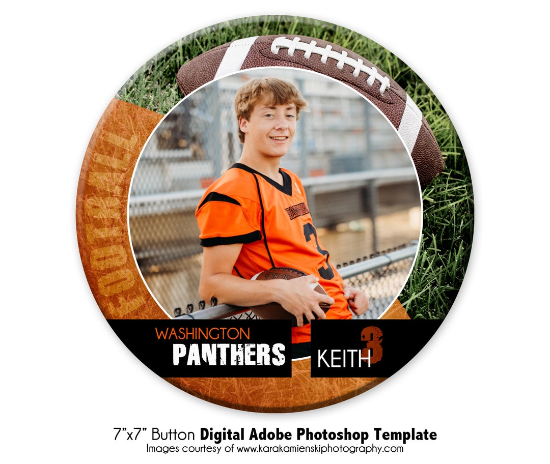 Football Photo Button Template 001: 7x7” Photoshop PSD, Customizable ...