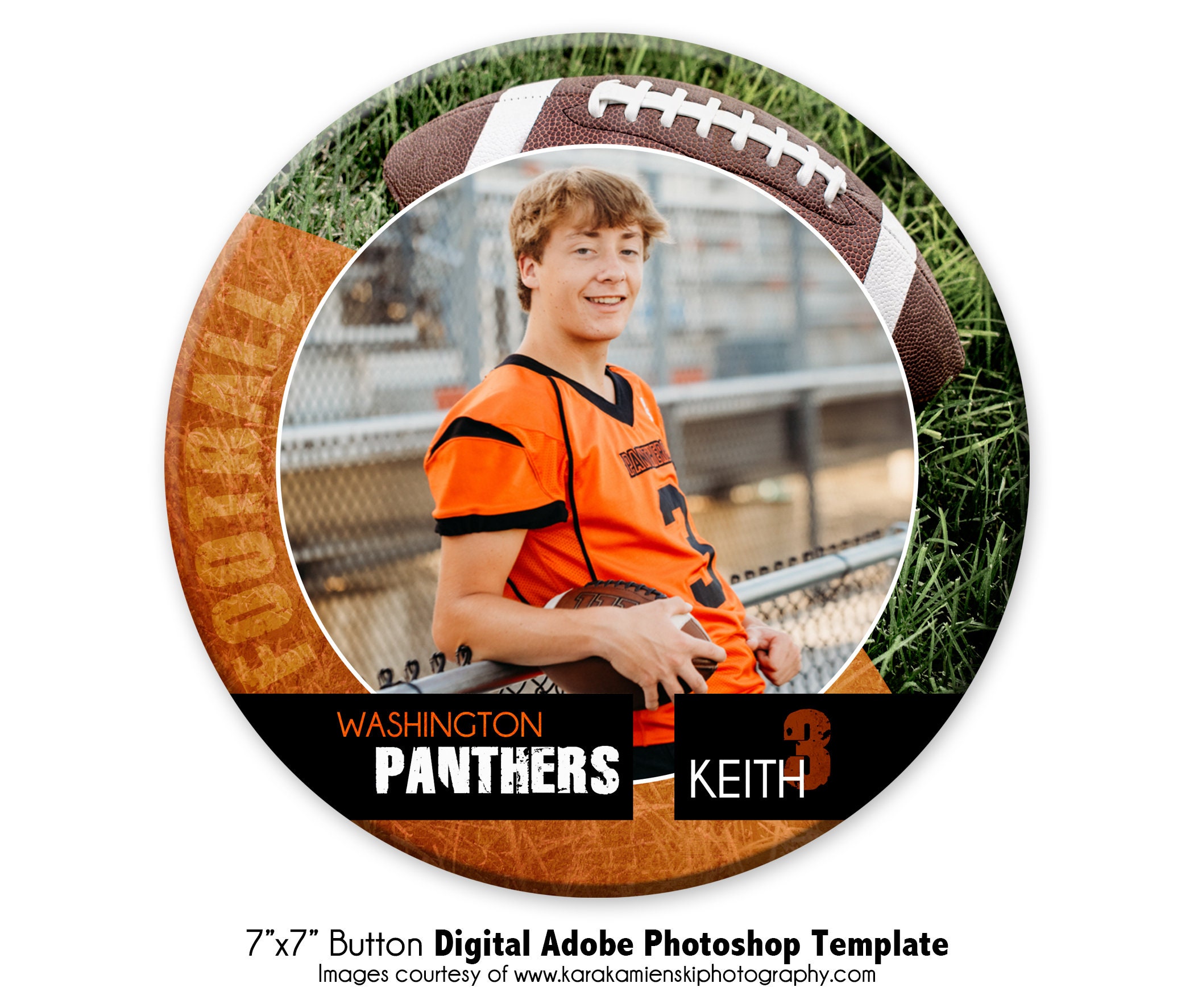 FOOTBALL BUTTON 001 | 7x7 Adobe Photoshop Digital Photo Button Template ...