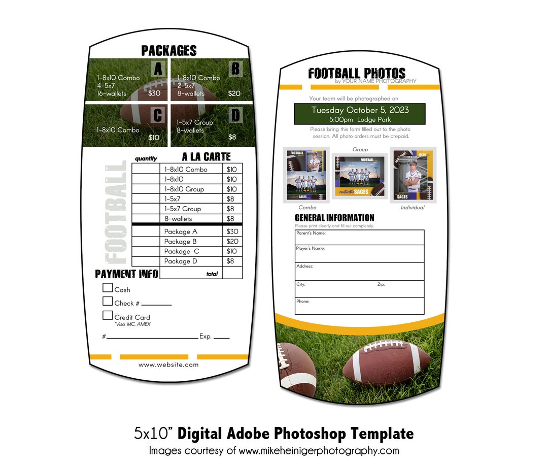 FOOTBALL PRICELIST 001 | Sports Pricelist 5x10" Adobe Photoshop Digital ...