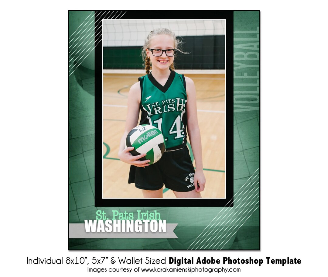 VOLLEYBALL Ind009 | 8x10, 5x7, Wallet Adobe Photoshop Digital Template ...