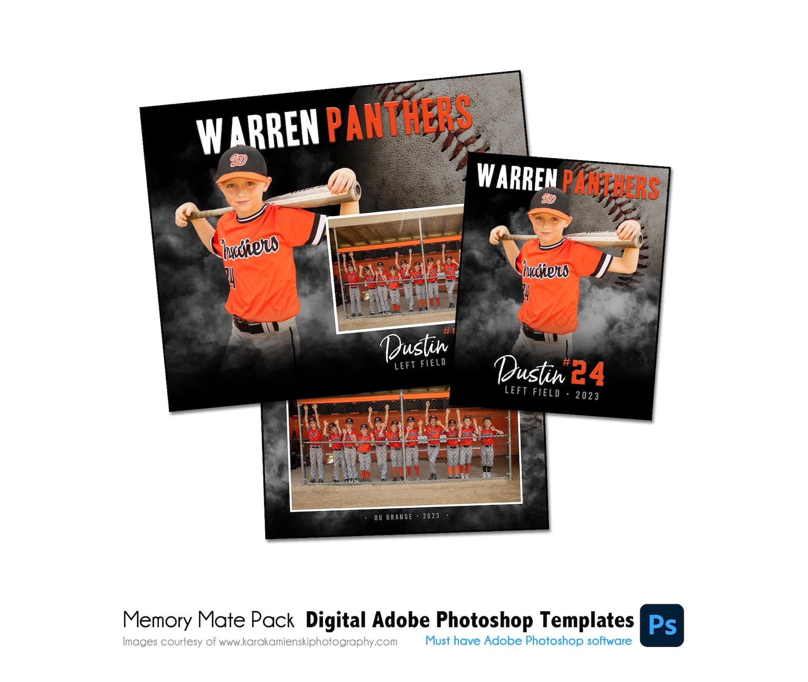 Baseball Photo Template Pack H: Memory Mate, Individual, Team Photoshop ...